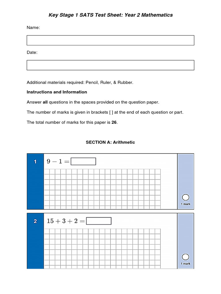 Year 2 Maths SATS Test Sheet | PDF | Mathematics