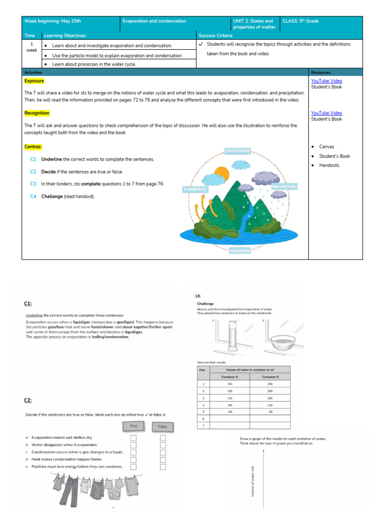 Evaporation and Condensation Lesson Plan | PDF | Cognition | Cognitive ...