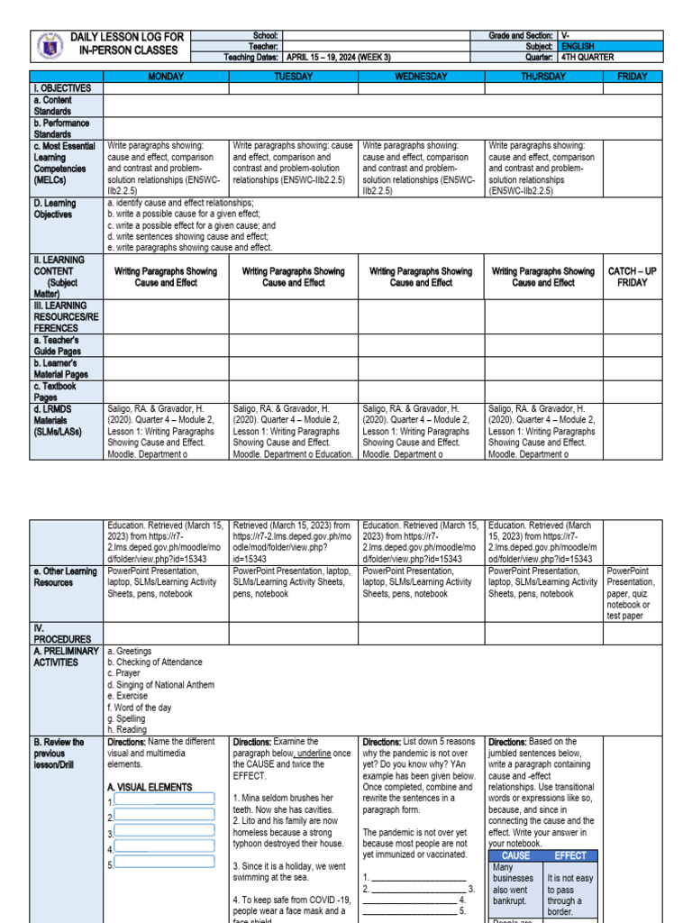 G5 Q4W3 DLL ENGLISH (MELCs) | PDF | Learning | Causality
