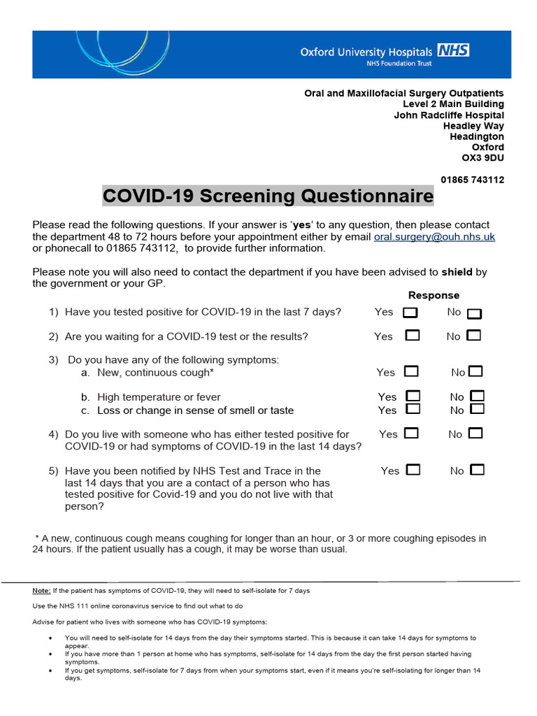COVID-19 Screening for Surgery Patients | PDF | Causes Of Death ...