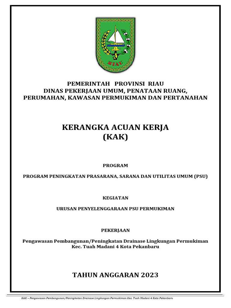 KAK PWS DRAINASE Kec. Tuah Madani 4 Kota Pekanbaru | PDF