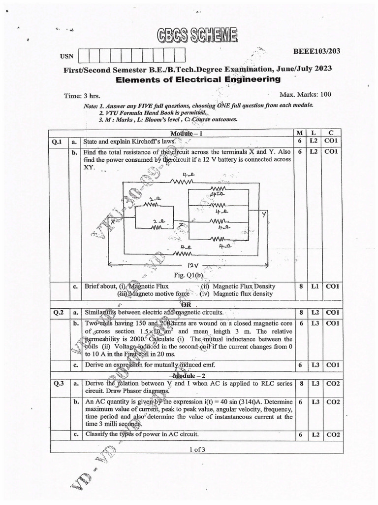 BEEE103 Question Paper Solution | PDF