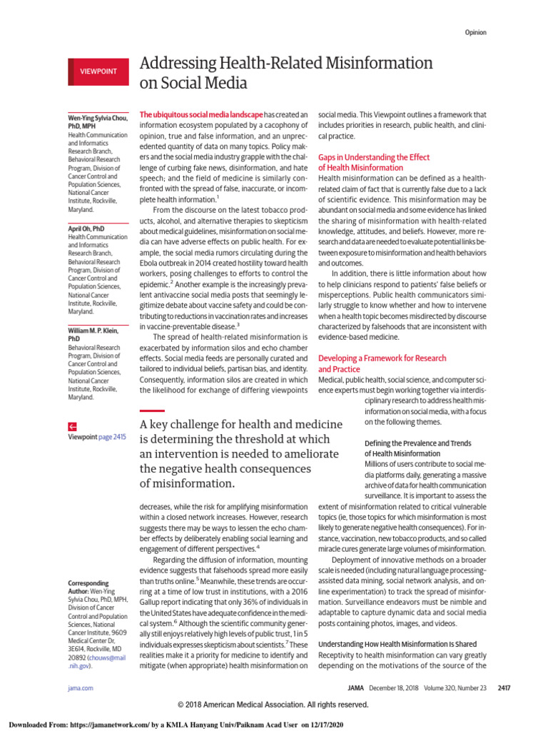 Addressing Health-Related Misinformation | Download Free PDF | Social ...