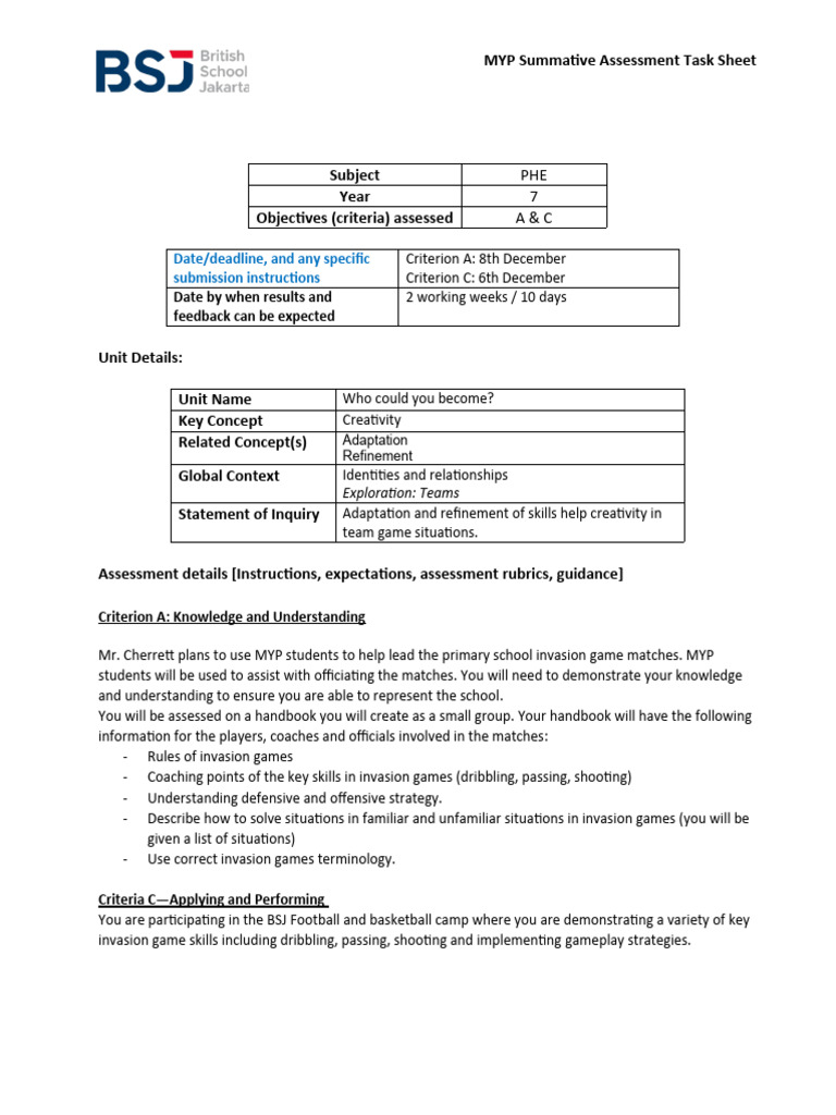 MYP_Task_Games__Who_could_you_become__Y7_2023-24__2_-2 | PDF | Learning | Cognitive Science