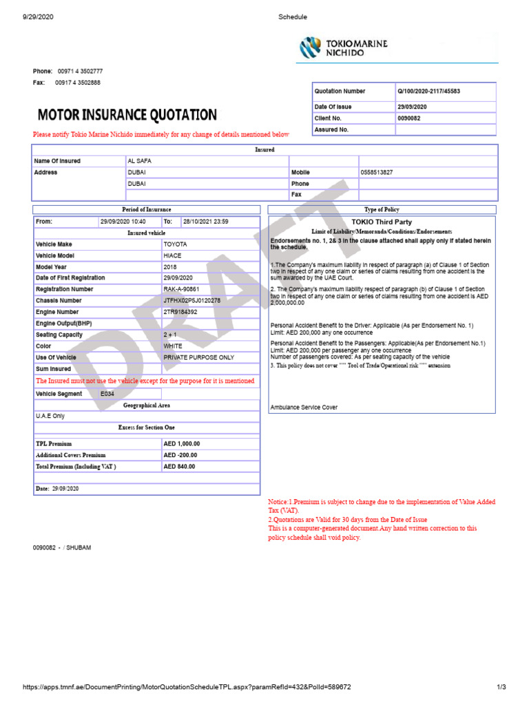 Schedule | PDF | Insurance | Vehicles