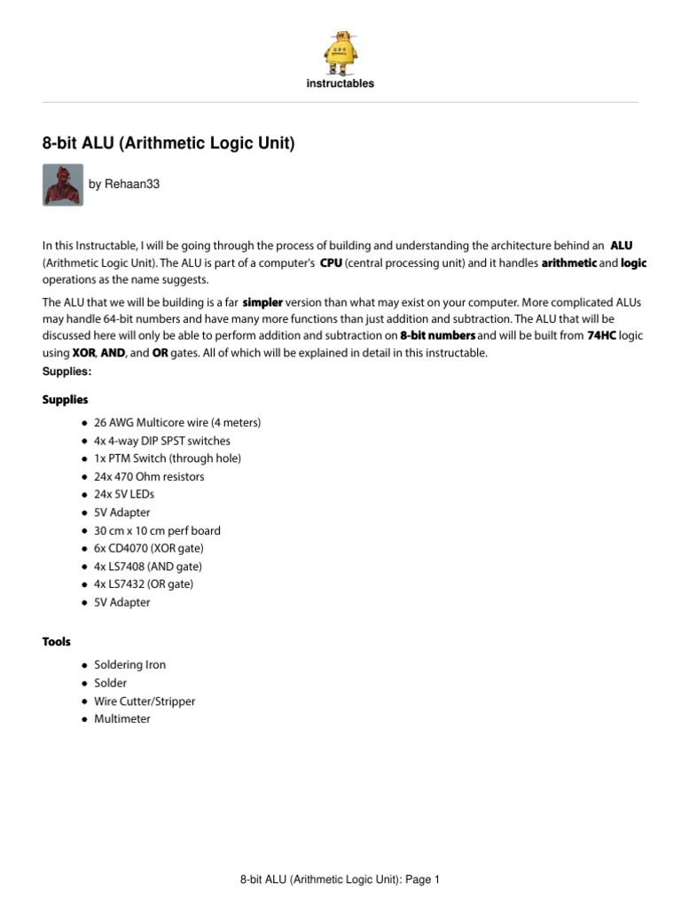 8 Bit ALU Arithmetic Logic Unit | PDF | Logic Gate | Electronic Circuits