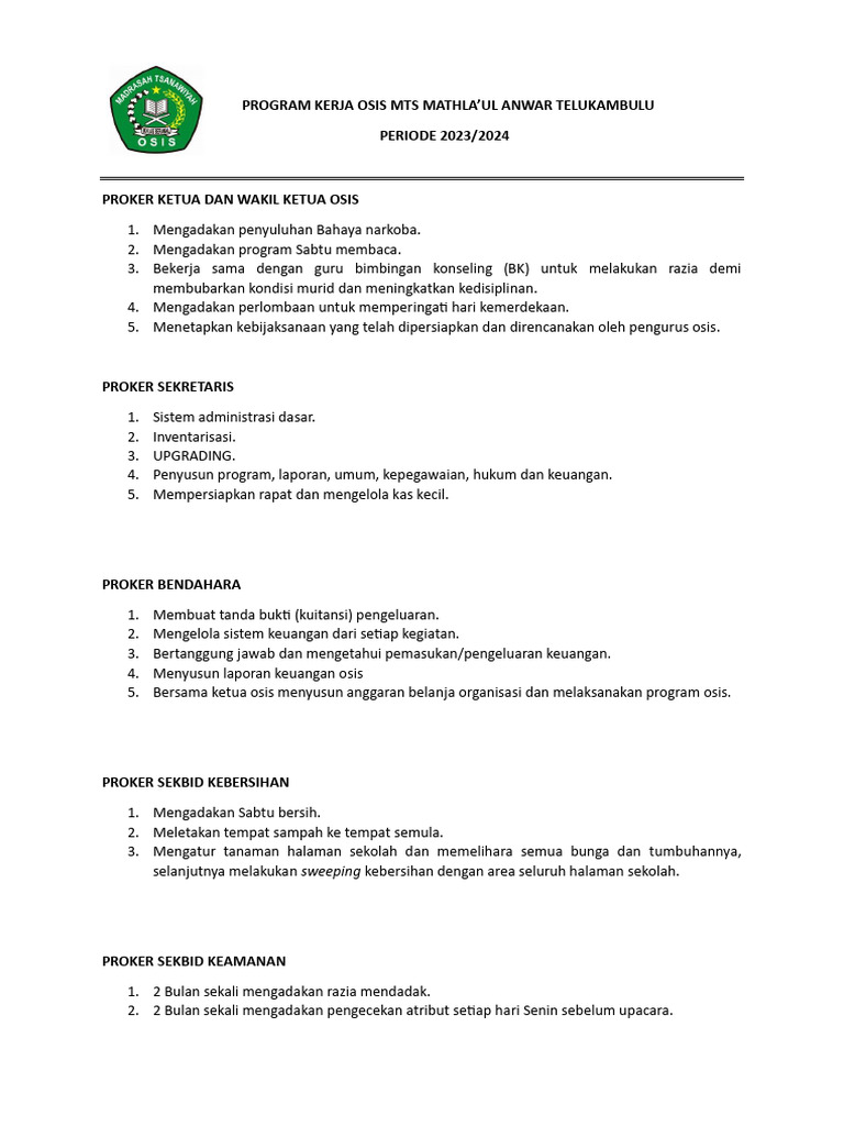 Proker Osis Mts 2023-2023 | PDF