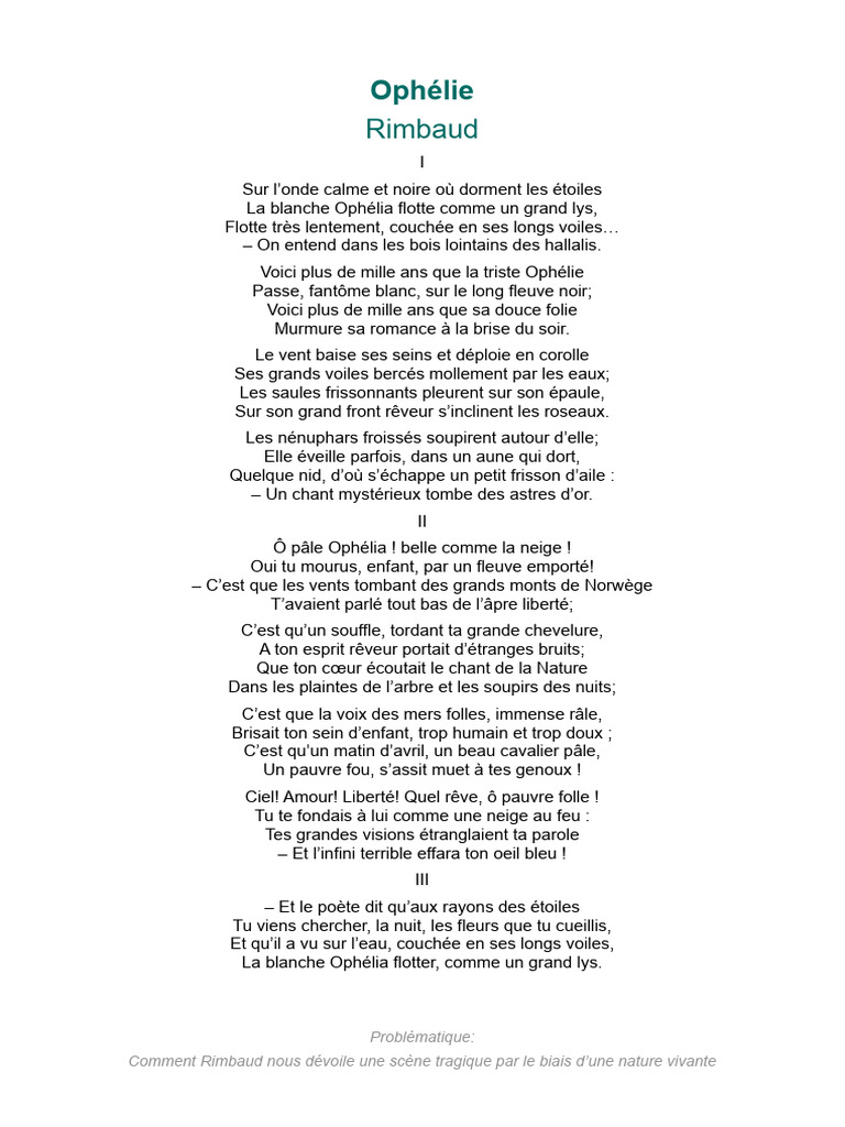 Analyse Linéaire 2 Rimbaud Ophélie Pdf Clause Arthur Rimbaud