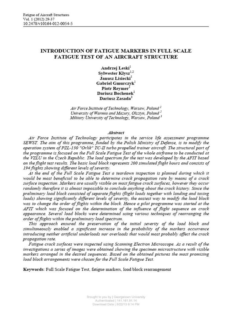 Aircraft Fatigue Test Strategies | PDF | Fatigue (Material) | Fracture