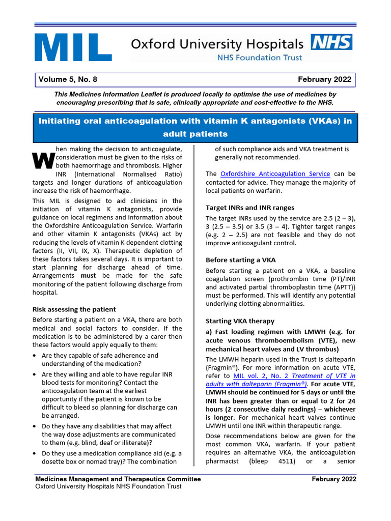 MIL Vol 5 No 8 (Initiating Oral Anticoagulation) | PDF | Clinical ... MIL Vol 5 No 8 (Initiating Oral Anticoagulation) | PDF | Clinical ...