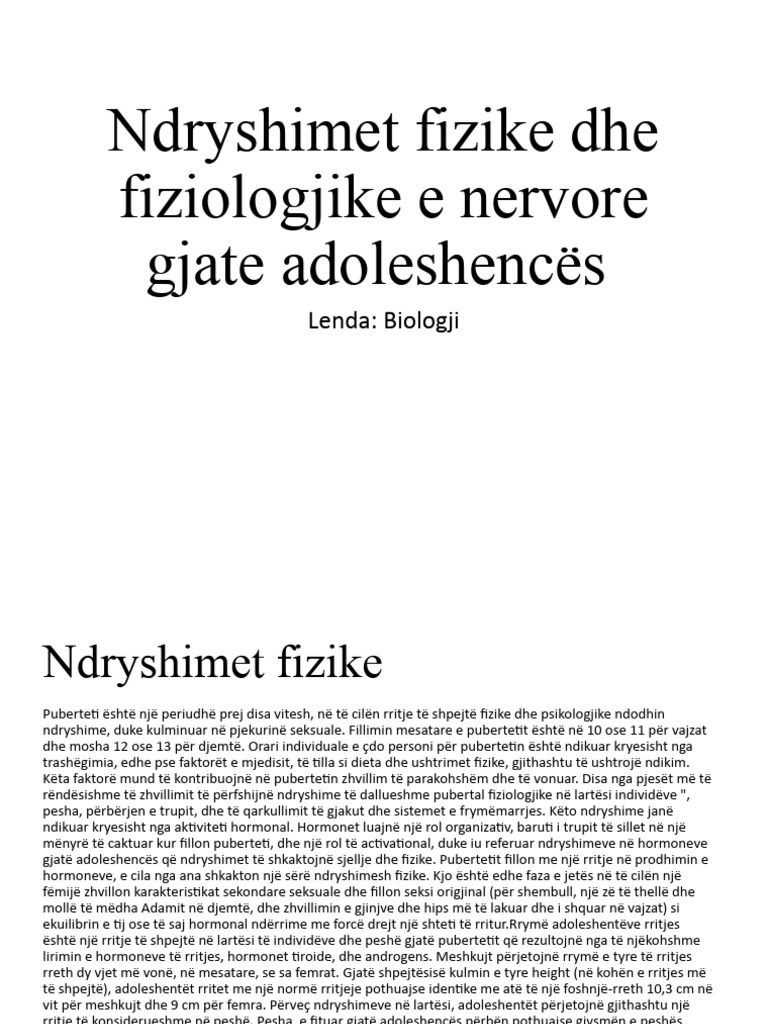 Ndryshimet Fizike Dhe Fiziologjike e Nervore Gjate Adoleshencës | PDF