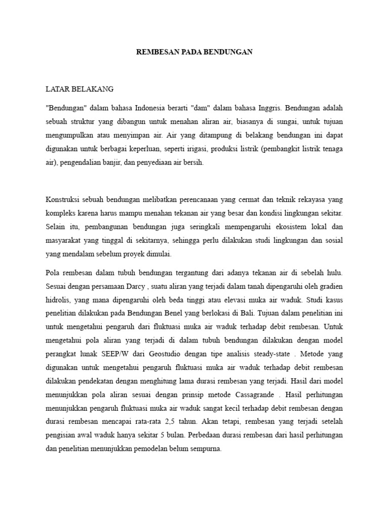 Rembesan Pada Bendungan | PDF