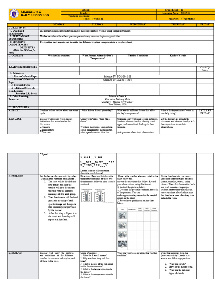 Validated DLL - SCIENCE-4 - Q4 - W4-2023-2024 | PDF | Rain | Cloud