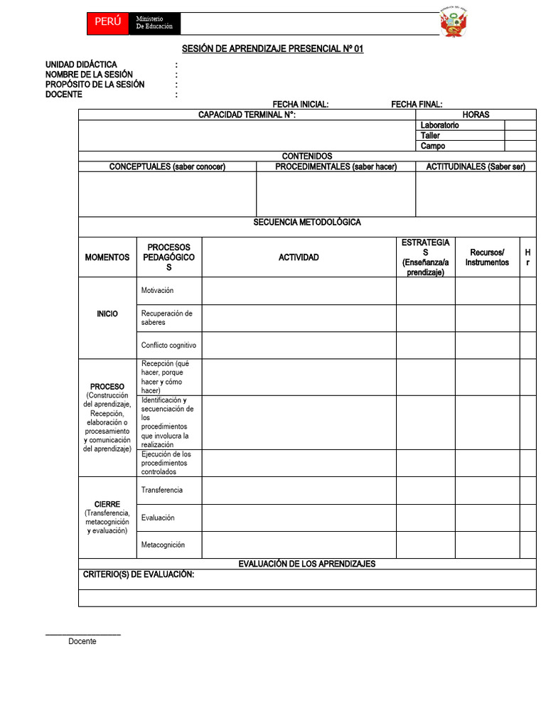 Modelo Sesion de Aprendizaje Sin Logo | PDF | Evaluación | Maestros