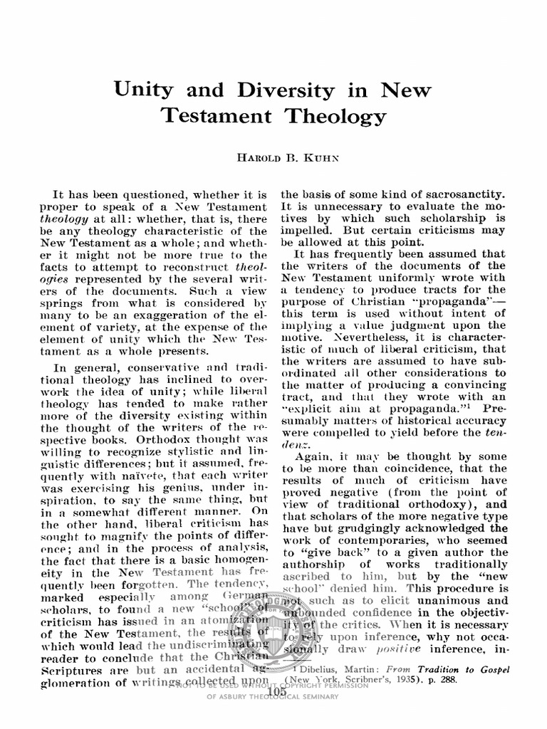 Unity and Diversity in New Testament Theology | PDF | Jesus | Paul The ...