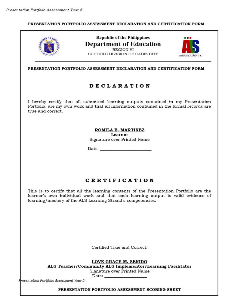 PPA 5 Declaration and Certifcation Form | PDF | Learning | Education Theory