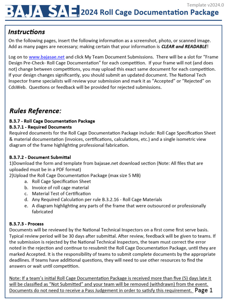 2024 BajaSAE Roll Cage Documentation Package | PDF | Welding | Construction
