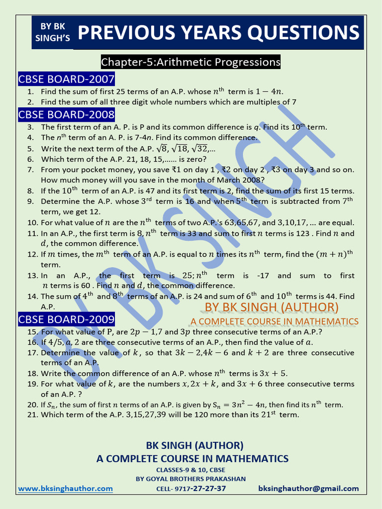 CH-5, Arithmetic Progressions-Final (1) | PDF | Arithmetic | Elementary ... CH-5, Arithmetic Progressions-Final (1) | PDF | Arithmetic | Elementary ...