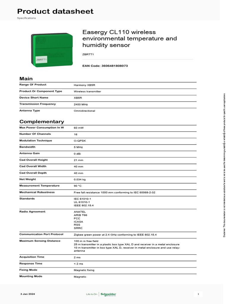 Easergy CL110 Wireless Sensor Overview | PDF | Antenna (Radio) | Radio