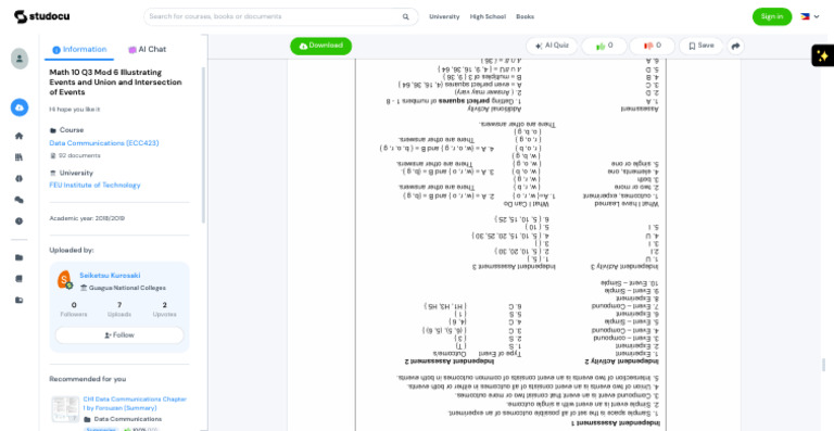 Math 10 Q3 Mod 6 Illustrating Events and Union and Intersection of Events - 10 Mathematics ...