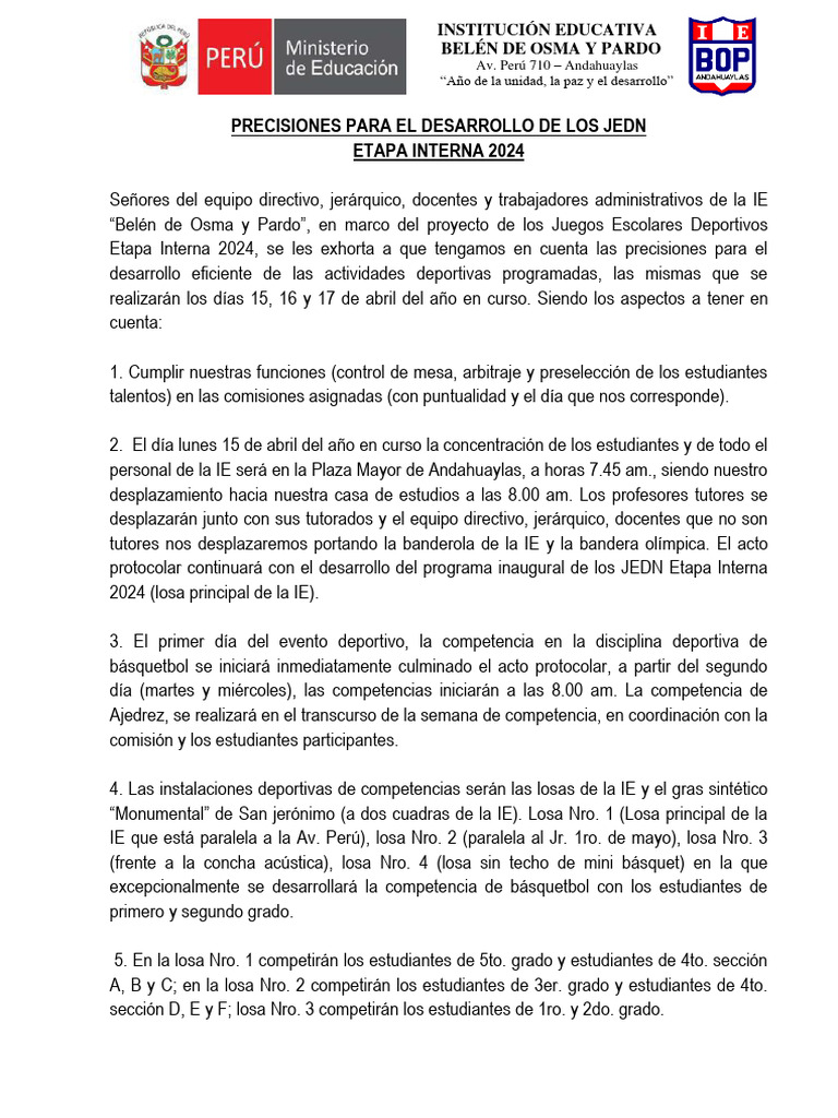 Precisiones para Los JEDN Etapa Interna 2024 | PDF