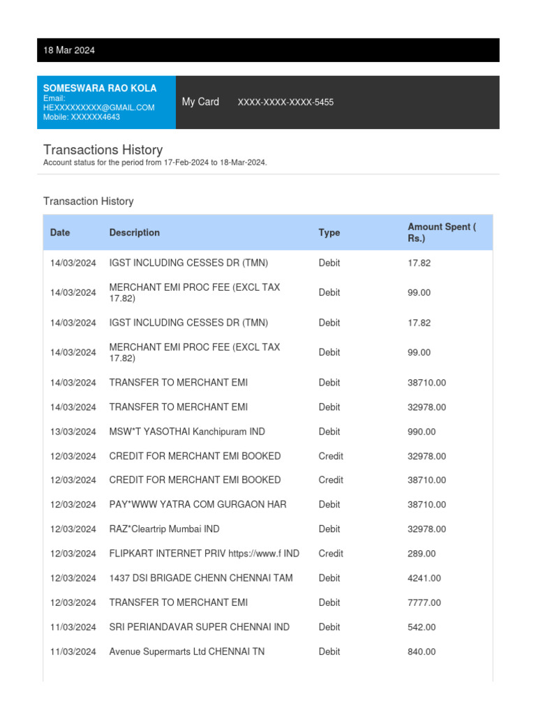 Transaction History | PDF | Debit Card | Payments