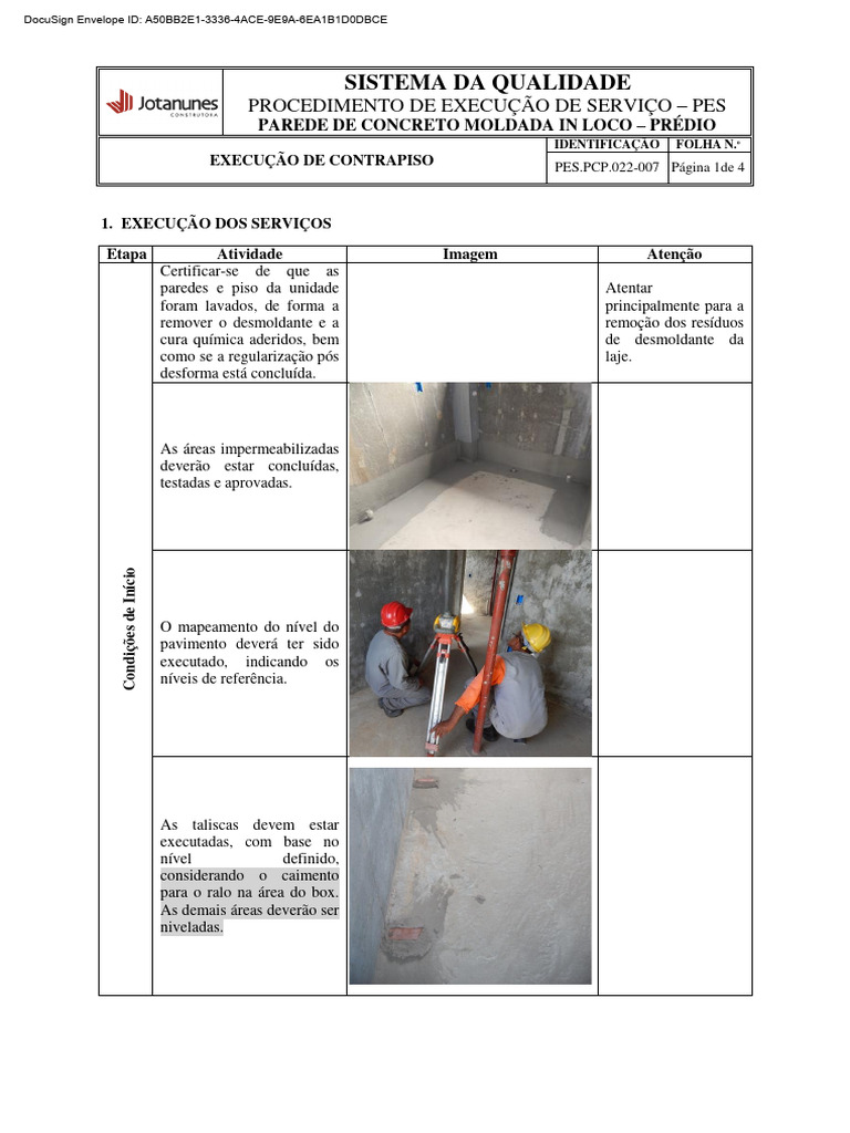 Pes - PCP.022-007 - Execução de Contrapiso | PDF | Argamassa (alvenaria ...