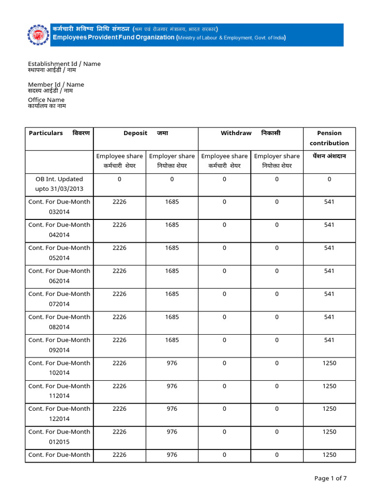 EPFO Passbook | PDF