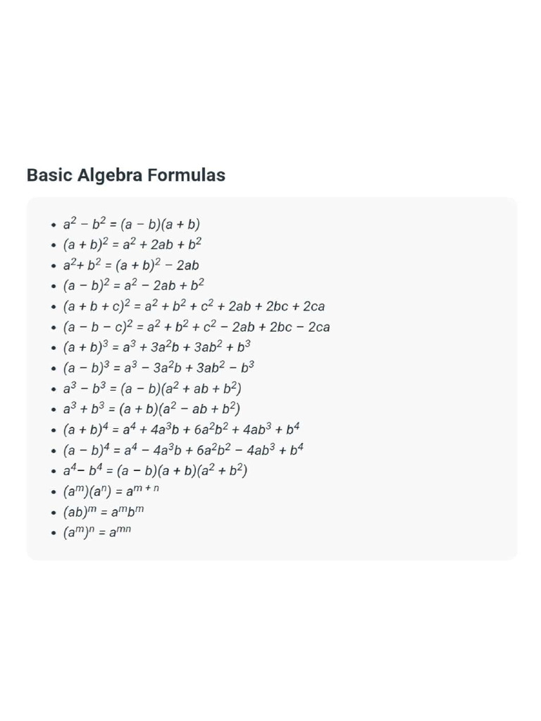 Important Formulas Alzebra | PDF