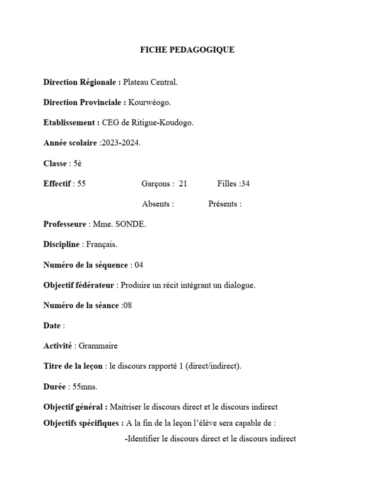 Discours rapporté : Direct et Indirect | PDF | Phrase | Clause