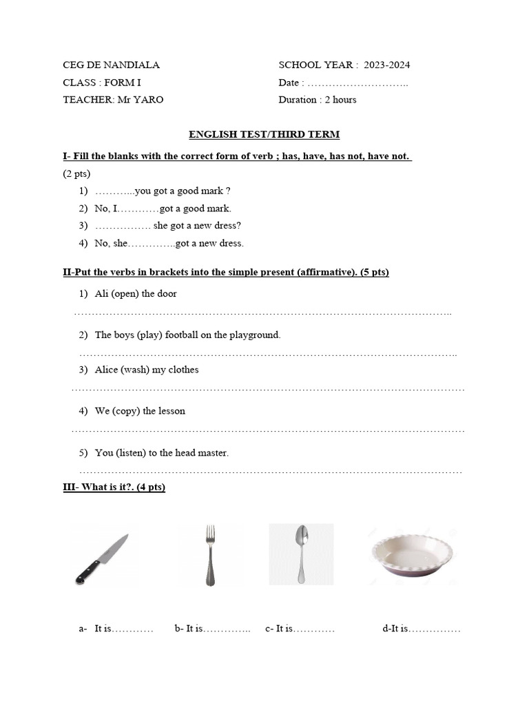 Devoir Anglais 3e Trimestre 6e | PDF