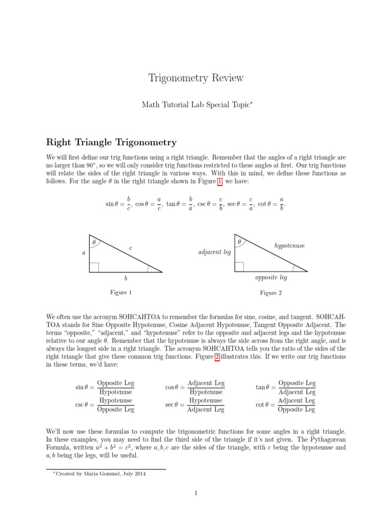 Trig Review Notes | PDF | Trigonometric Functions | Trigonometry