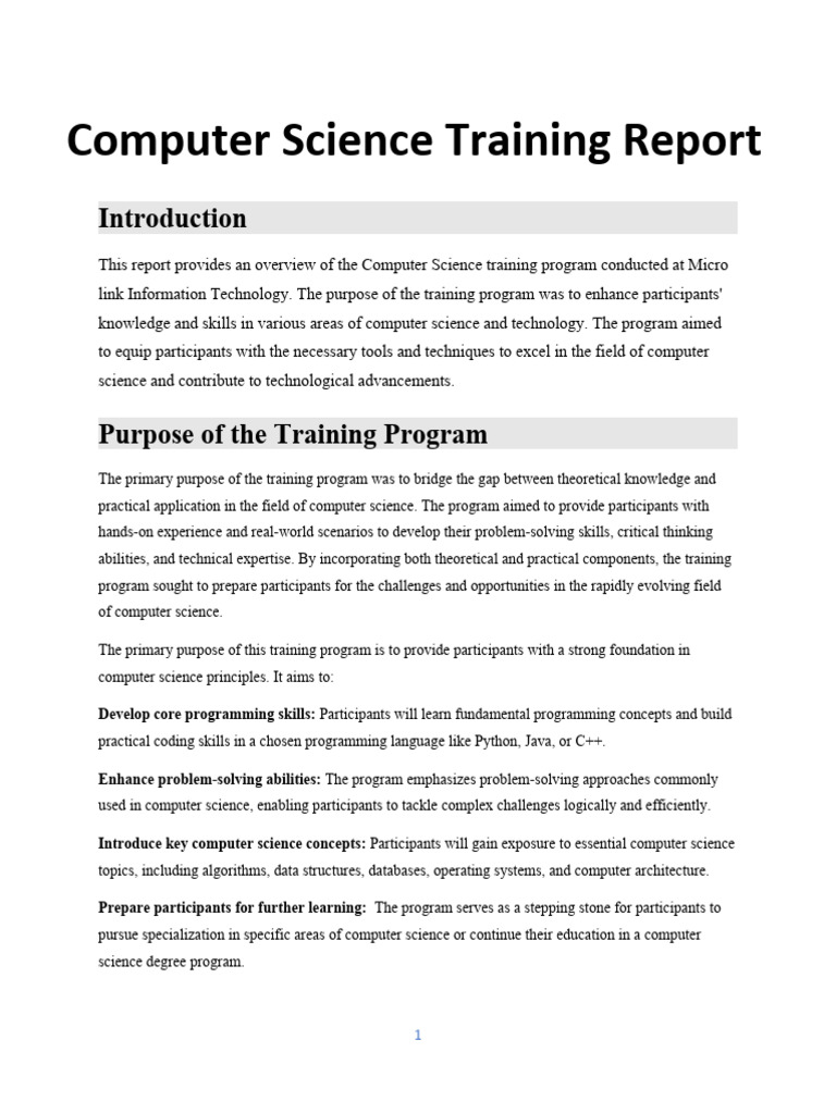 Computer Science Training Report | PDF | Computer Science | Computer ... Computer Science Training Report | PDF | Computer Science | Computer ...