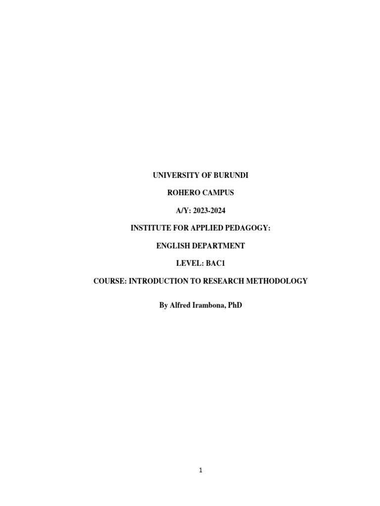 Introduction To Research Course 2023 2024 | PDF | Methodology | Knowledge