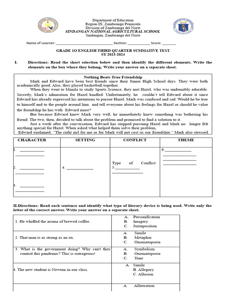 English 10 3RD Quarter Exam | PDF | Adventures Of Huckleberry Finn ...