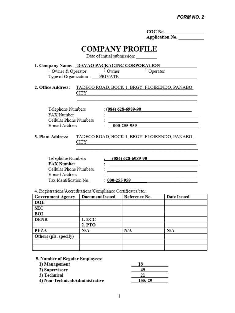 COC-Form 2 Company Profile | PDF