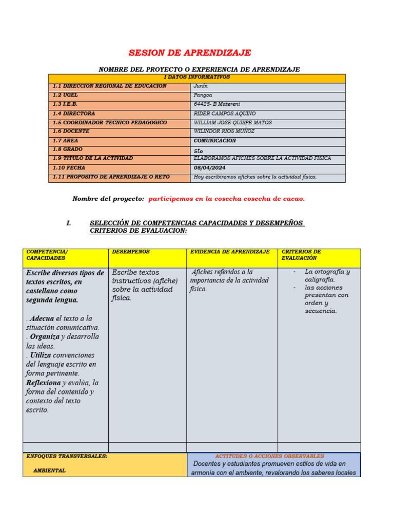 SESION DE APRENDIZAJE 08 | PDF | Aprendizaje | Evaluación