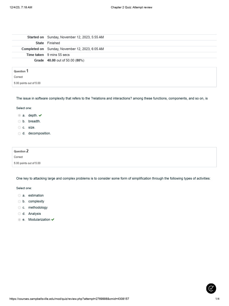 Chapter 2 Quiz_ Attempt review | PDF | Modularity | Systems Engineering Chapter 2 Quiz_ Attempt review | PDF | Modularity | Systems Engineering