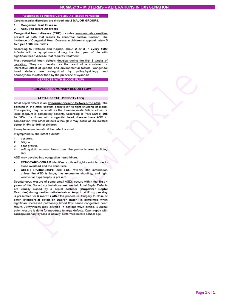 Ncma 219 - Alterations in Oxygenation | PDF | Heart | Congenital Heart Defect