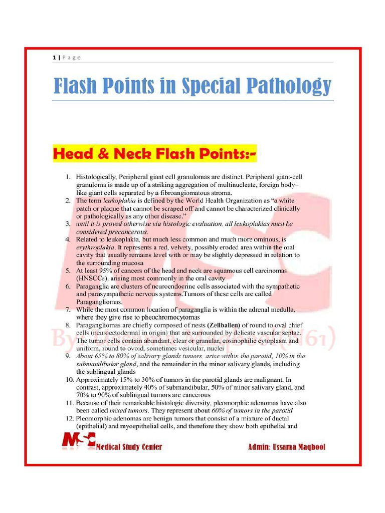 Flash Points in Special Pathology[Compiled] by Medical Study Center ...