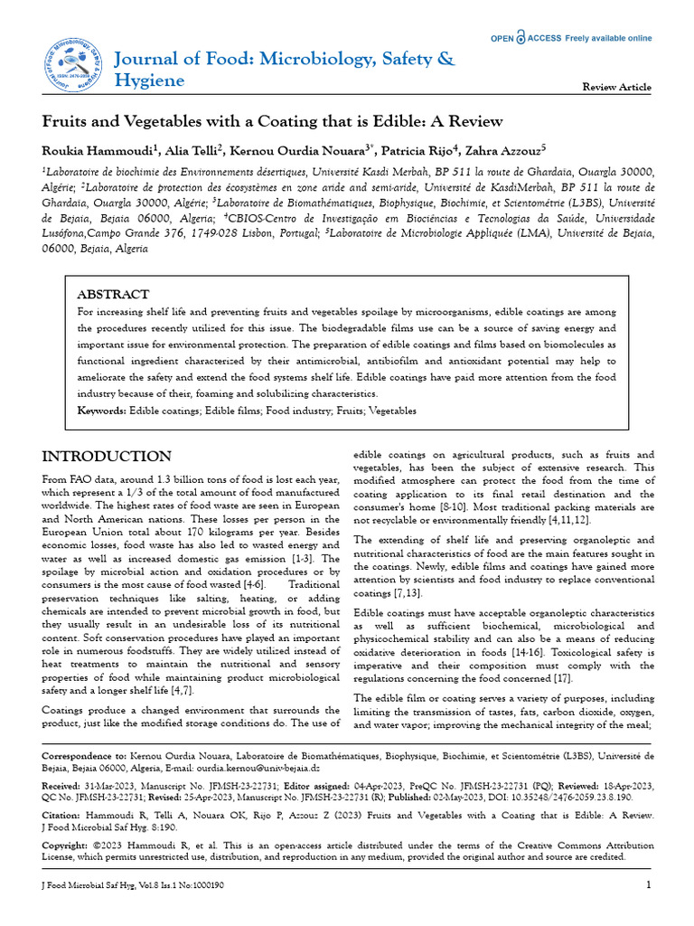 Fruits and Vegetables With A Coating That Is Edible A Review | PDF ...