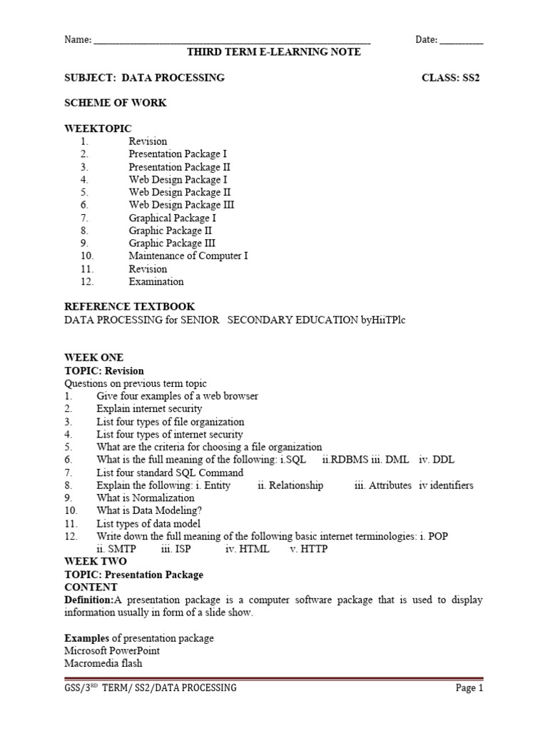 SS2 Third Term Data Processing Notes | PDF | World Wide Web | Internet ...