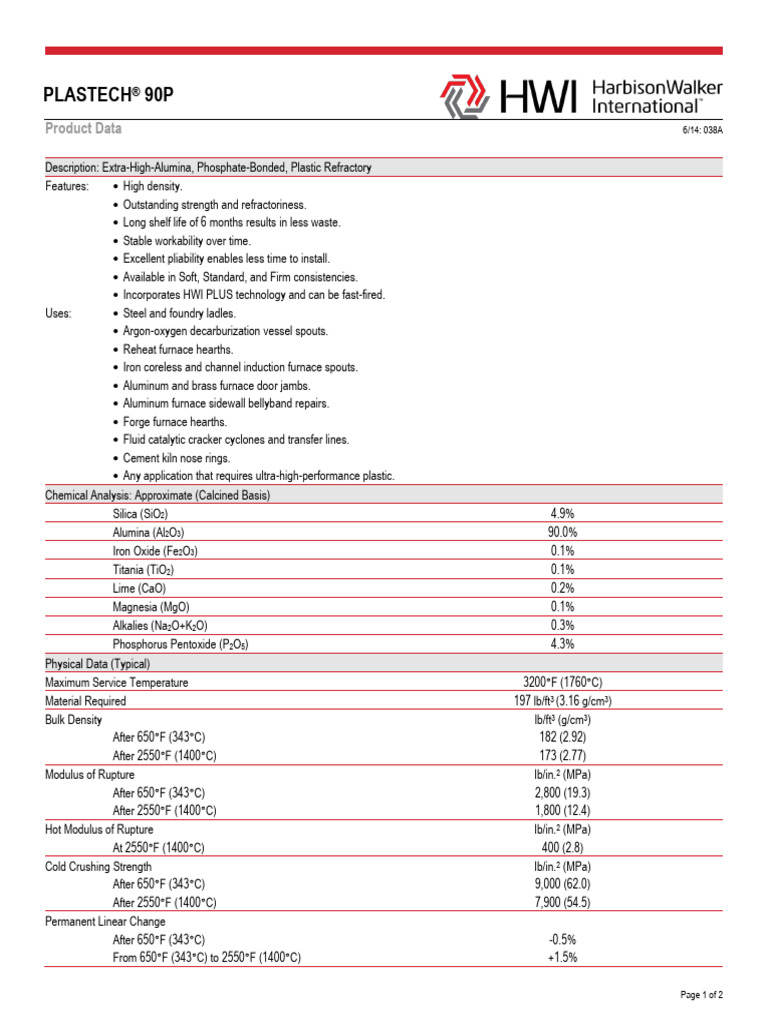 Plastech 90P | PDF | Refractory | Materials