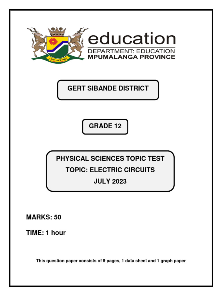 Grade 12 Electric Circuits Test 2023 | PDF | Voltage | Electrical ...