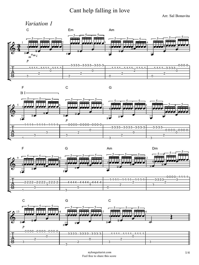 Cant Help Falling in Love-Tab | PDF