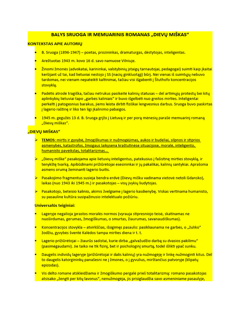 BALYS SRUOGA Egzamino Atmintine 2023-2024 1 | PDF