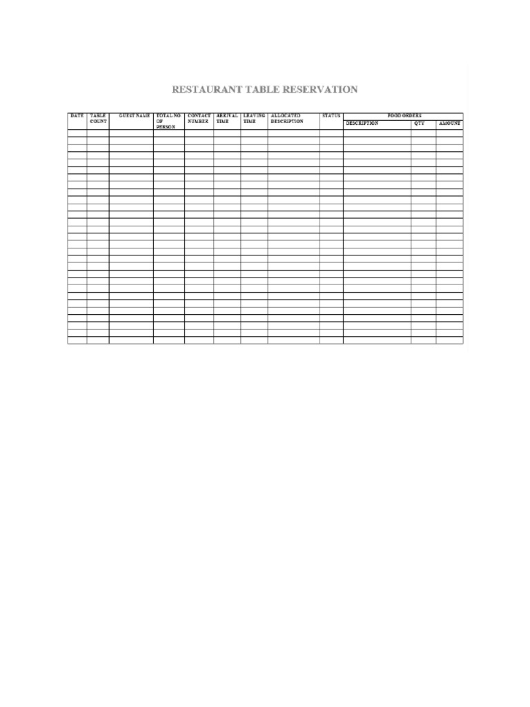 restaurant reservation form | PDF