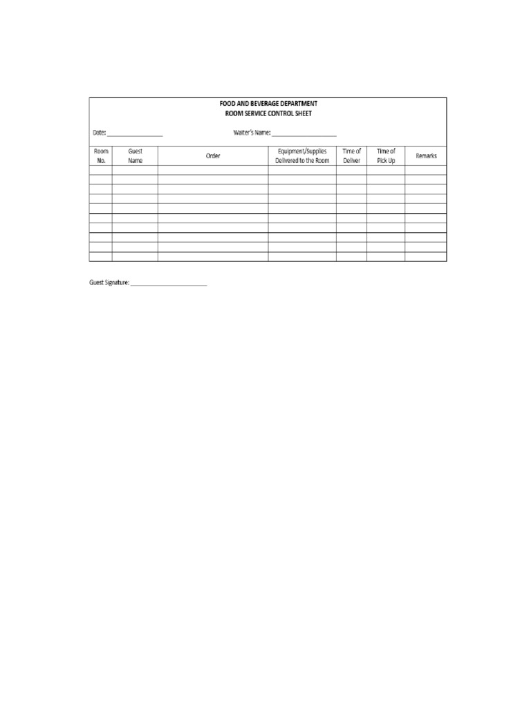 Room Service Form | PDF