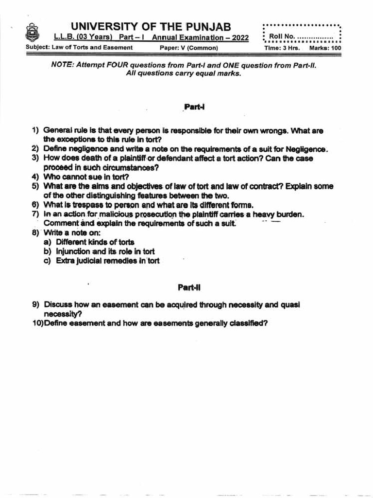 LLB PI 3year Paper5 | PDF | Tort | Legal Liability