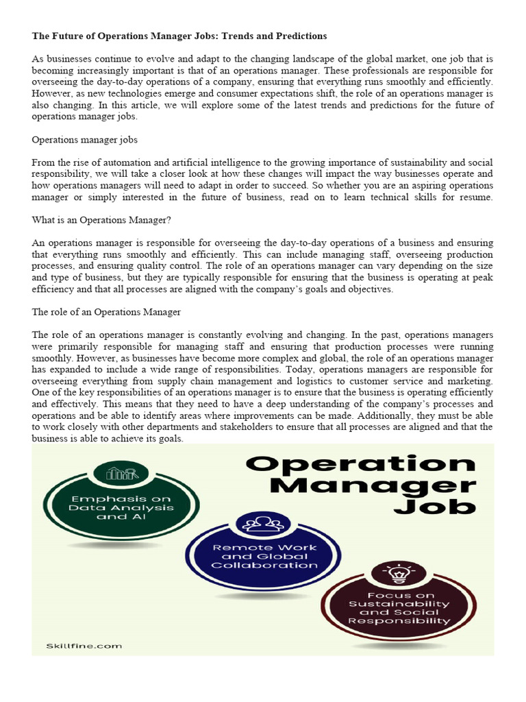 The Future of Operations Manager Jobs: Trends and Predictions | PDF ...